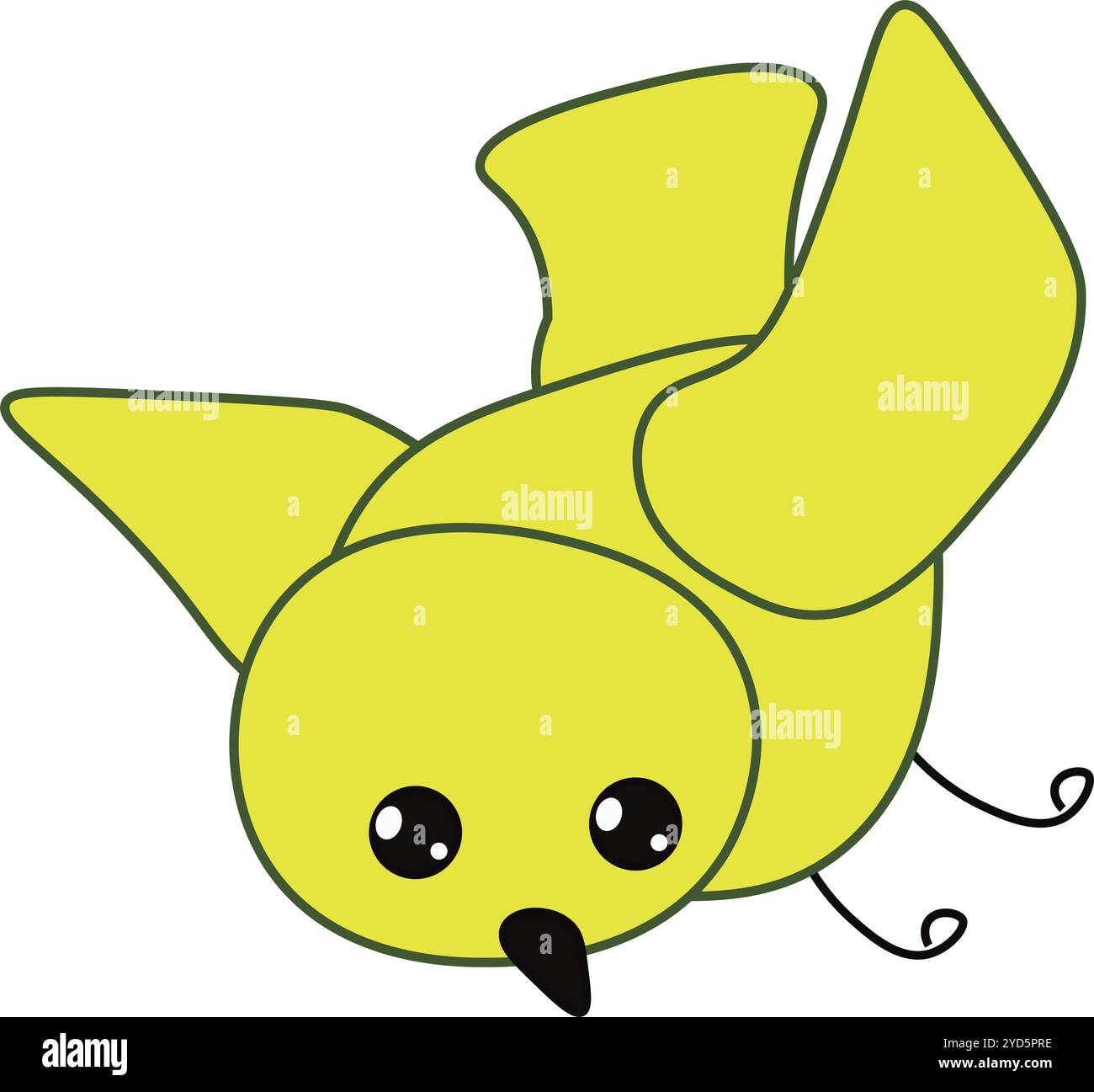 little yellow bird canary flies with its wings spread, stock vector ...