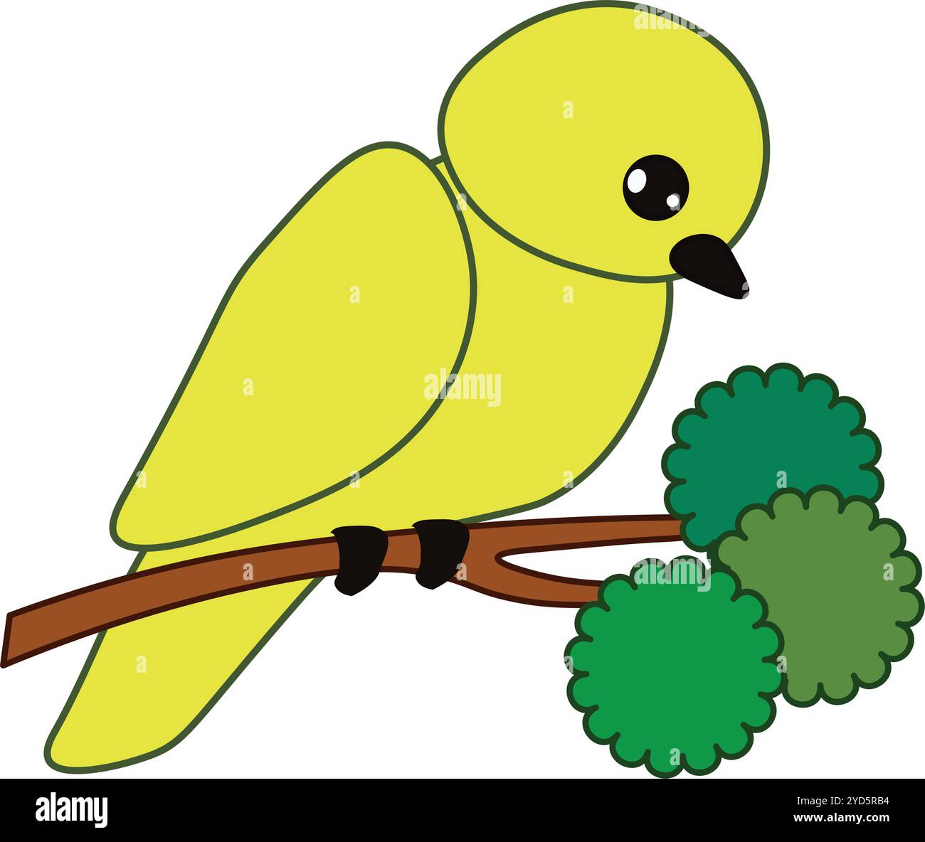 little yellow bird canary sitting on a tree branch, stock vector ...