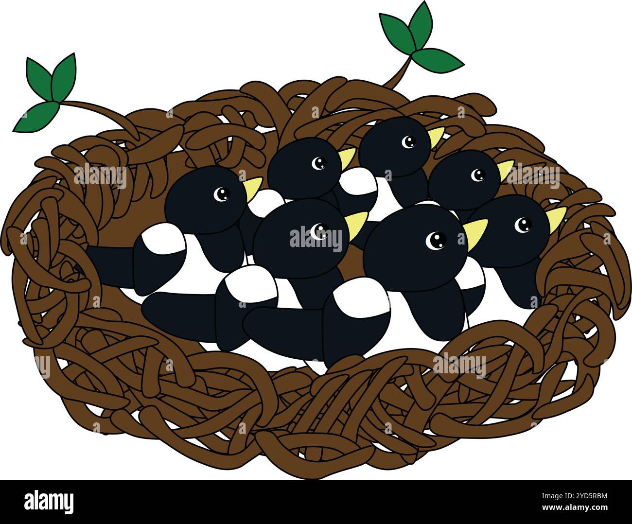 little black and white chicks sit in a nest, stock vector, cartoon ...
