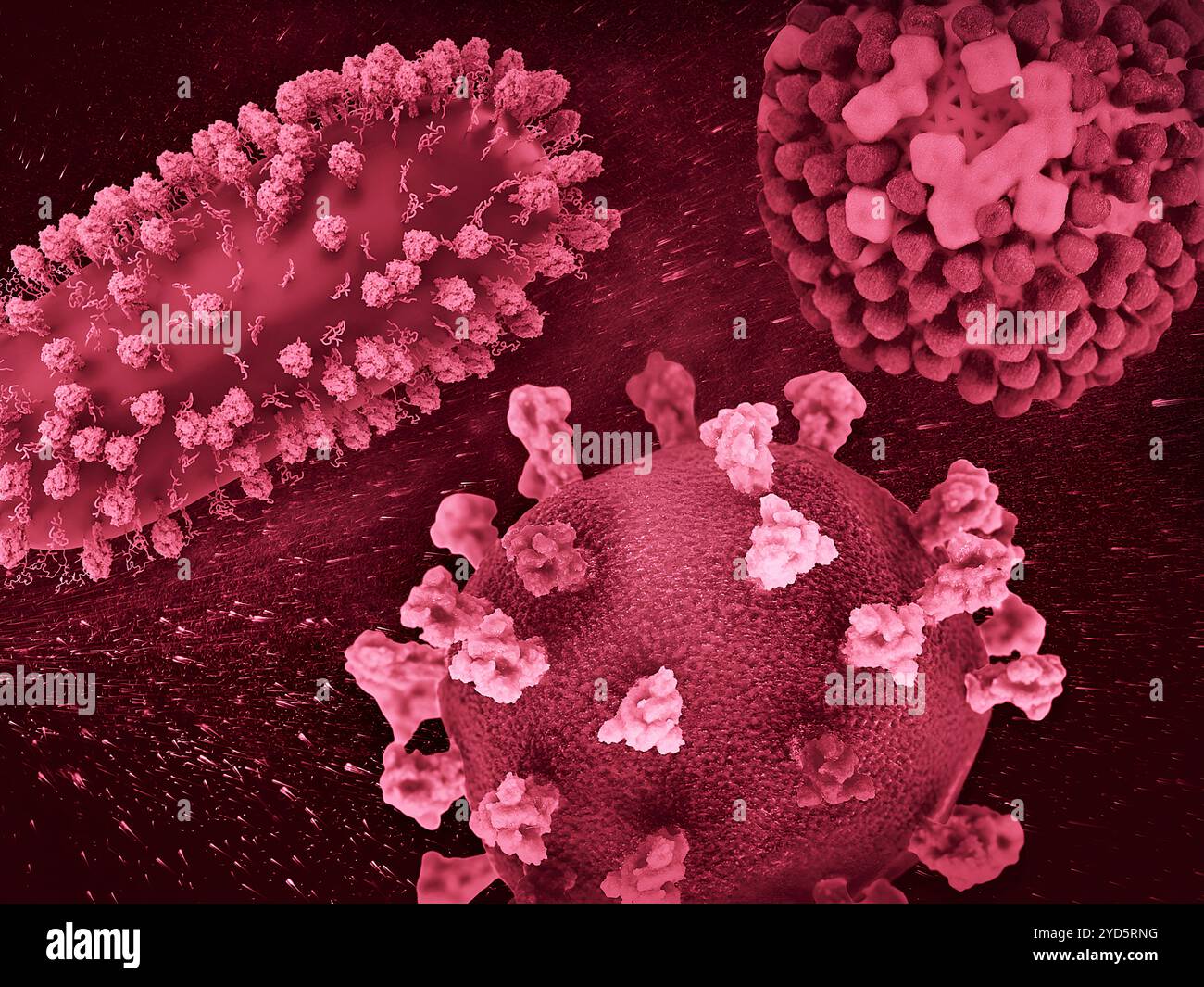Creative work featuring 3D renditions of three dangerous respiratory ...