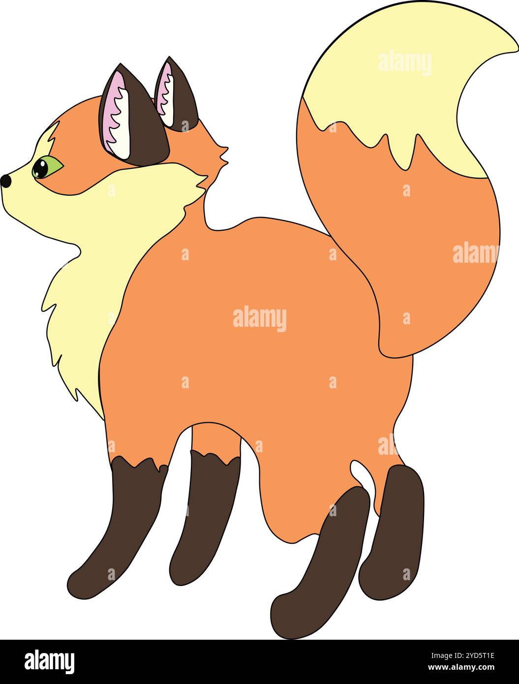 cute red fox with big fluffy tail stands and looks, stock vector, cartoon Stock Vector Image ...