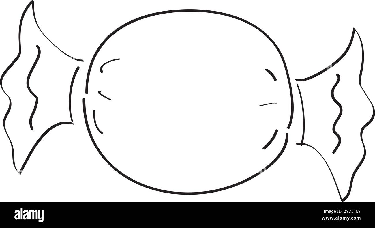 round candy in wrapper hand drawn with brush in black on white ...