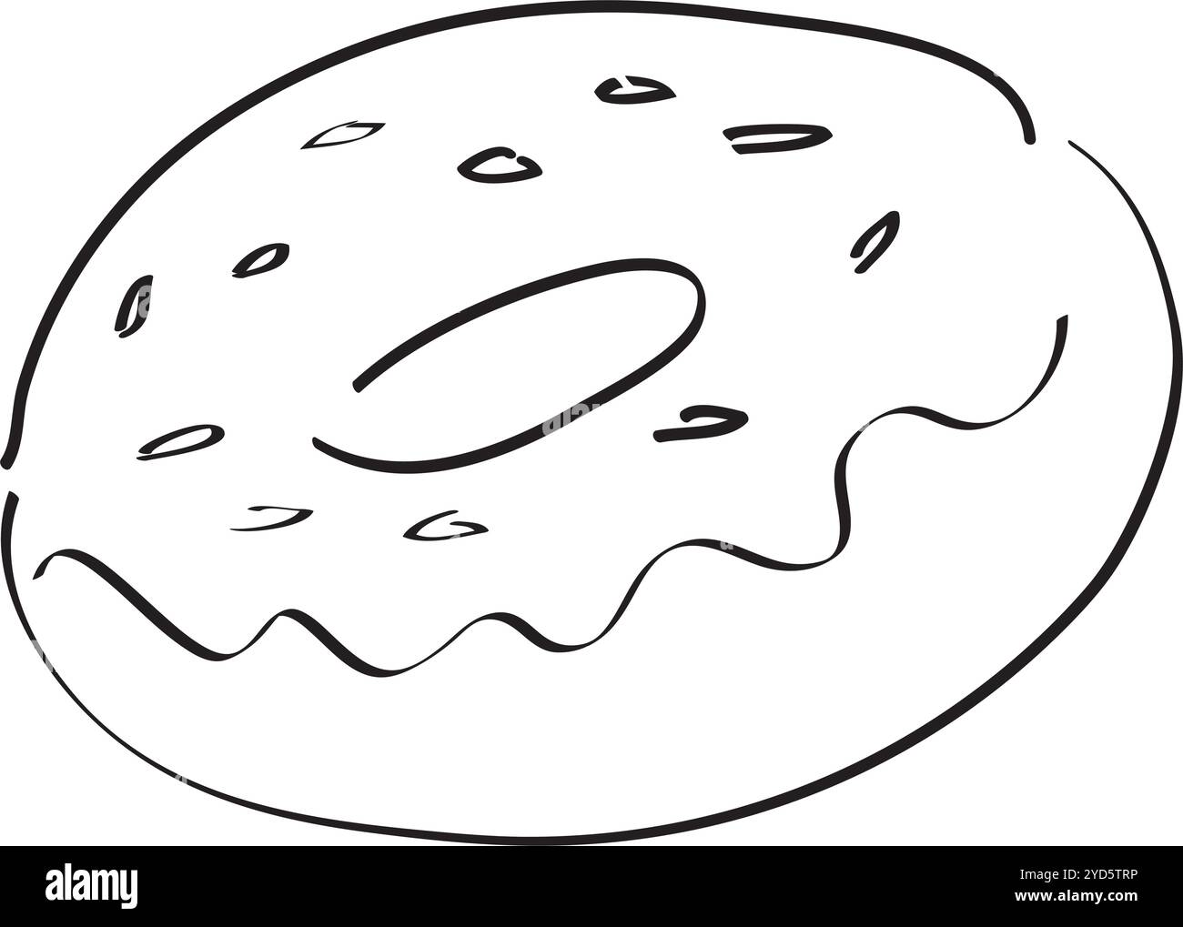glazed donut hand drawn with brush in black on white background Stock ...