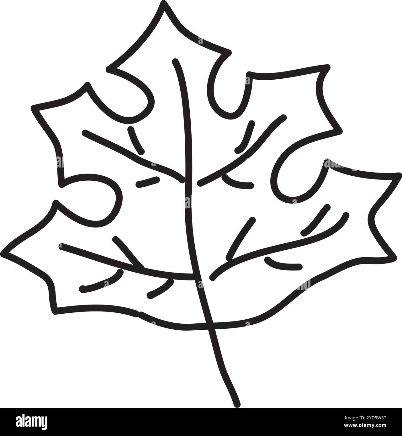 Maple leaf with five lobes, hand drawn with black brush, white ...