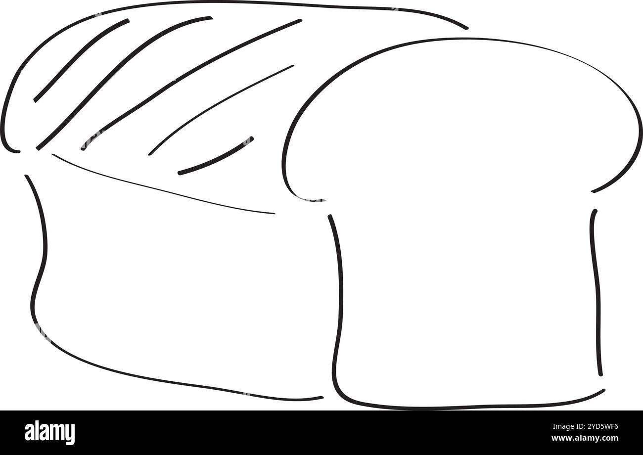 bread with crust hand drawn with brush in black on white background ...