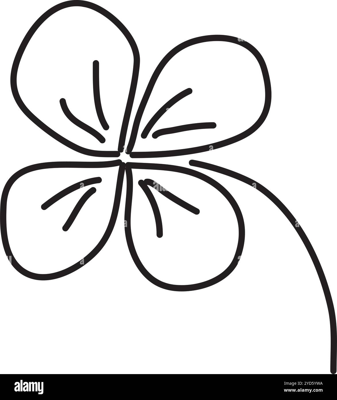 four leaf clover hand drawn with black brush, white background, easy to ...