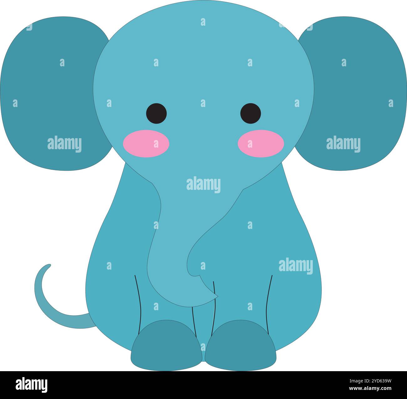 cute cartoon colored little blue elephant, stock vector, white ...