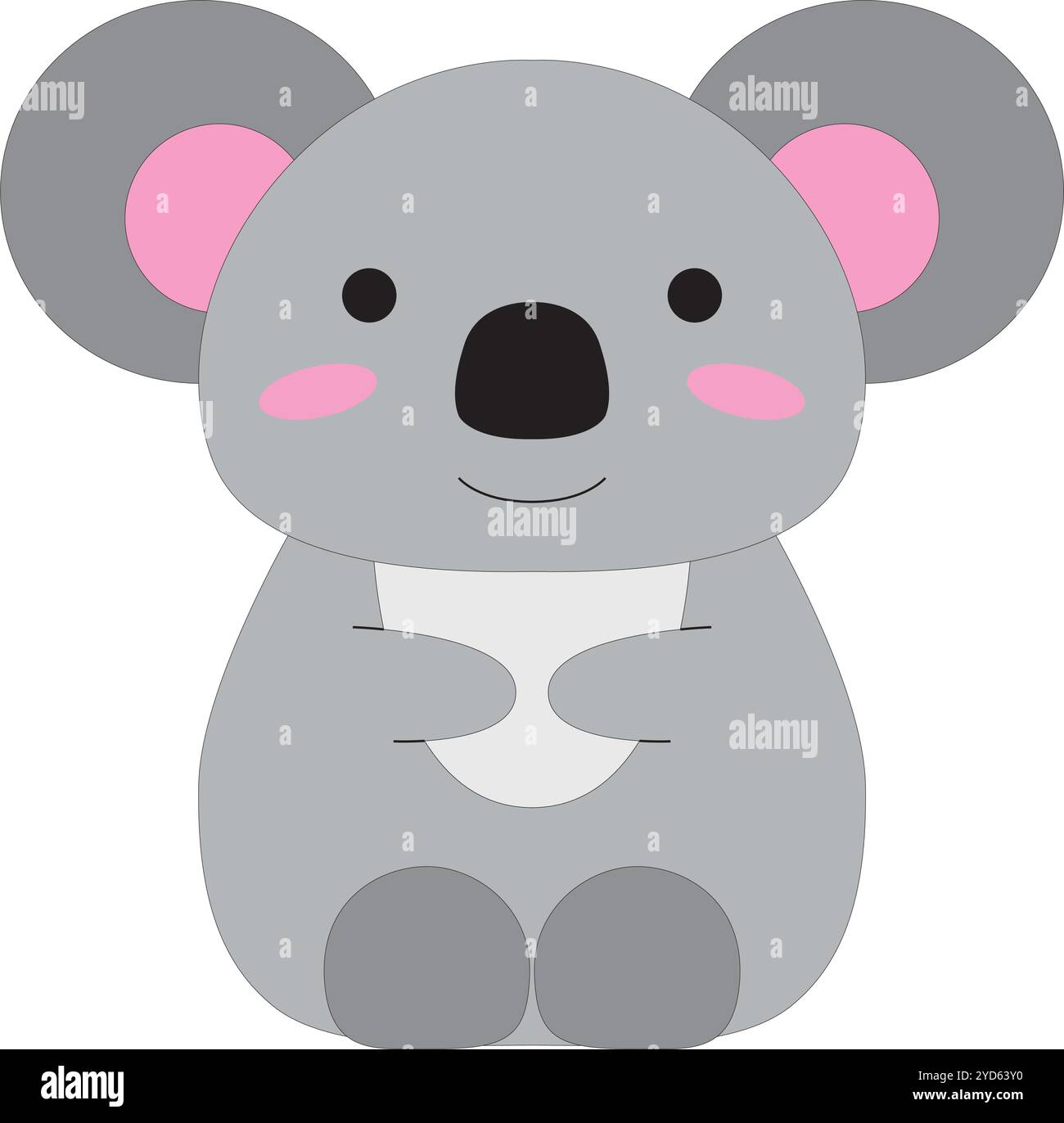 cute cartoon happy little gray koala with big ears, paws, stock vector ...