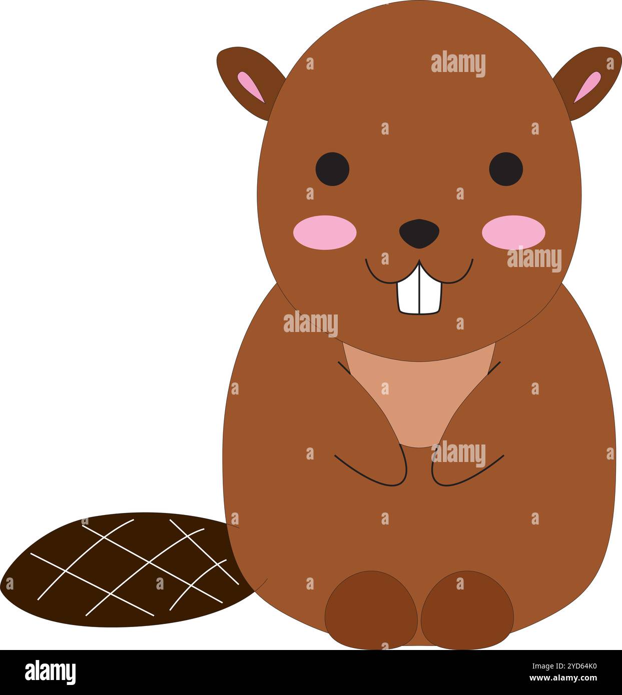 cute cartoon happy little brown beaver with tail, stock vector, white ...