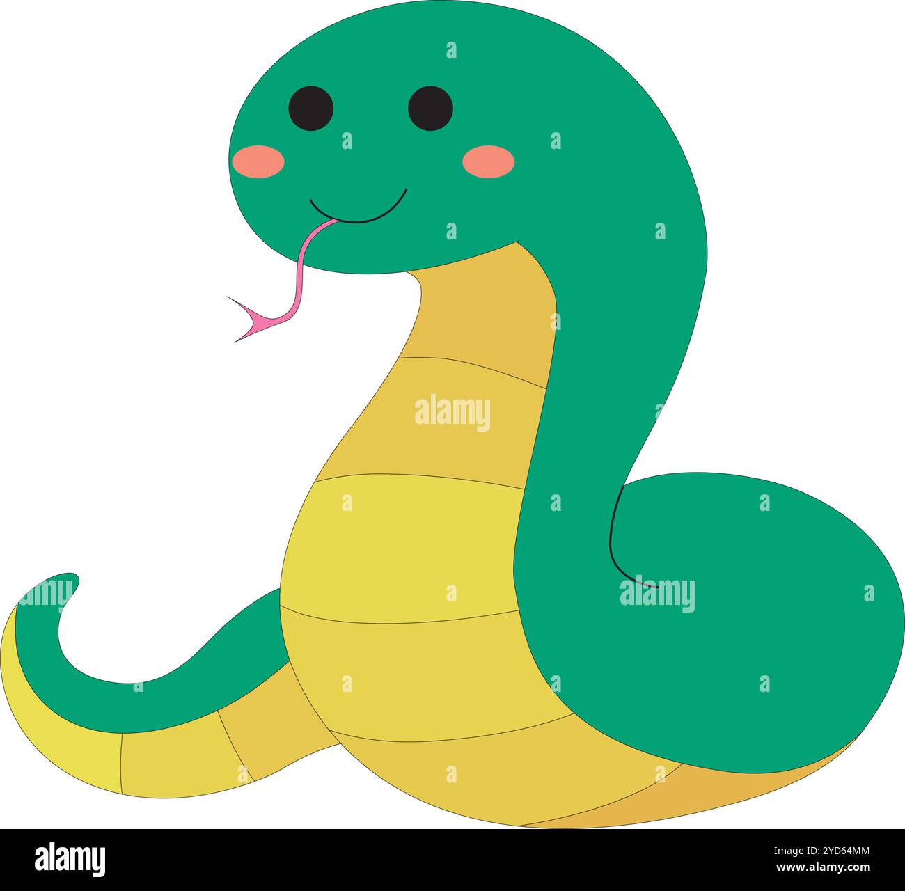 cute cartoon colored little green happy snake, stock vector, white ...