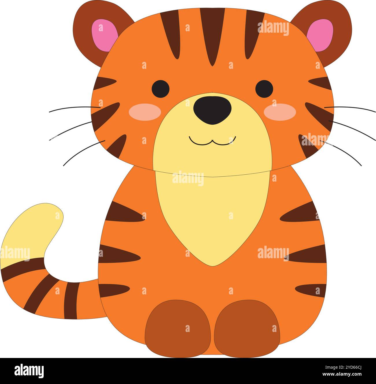 cute cartoon happy little orange striped tiger, tail, paws, stock ...