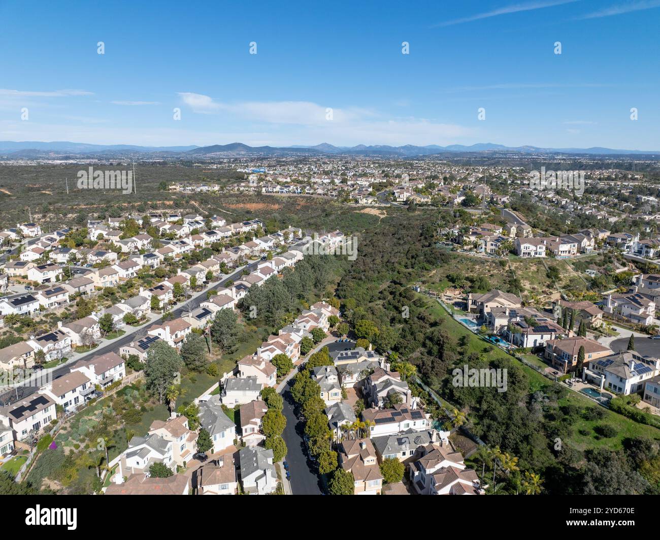 Aerial view of middle class subdivision neighborhood with residential ...