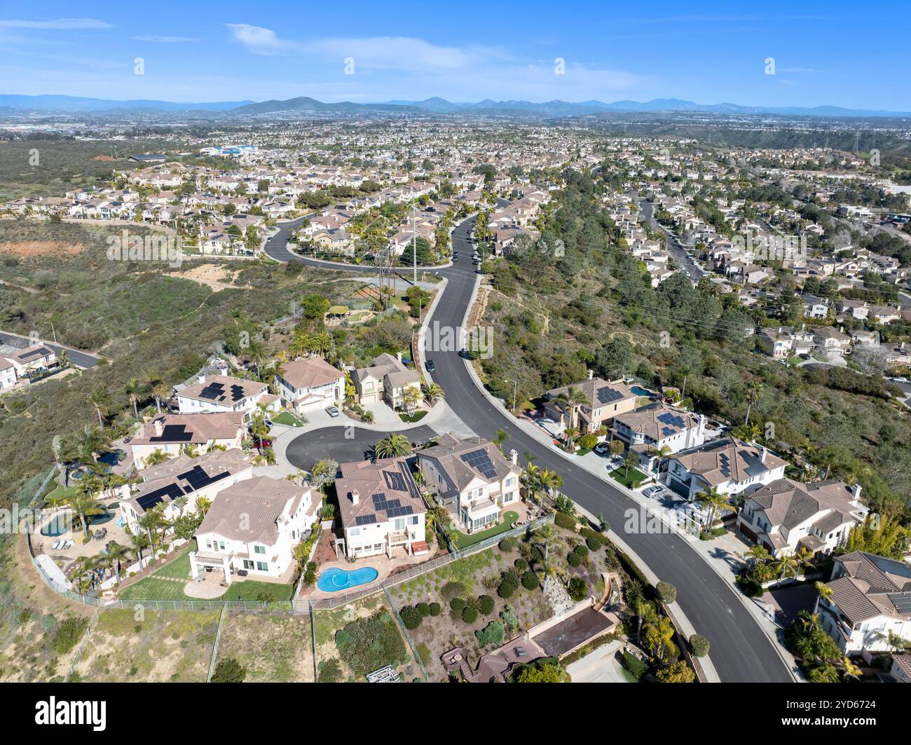 Aerial view of middle class subdivision neighborhood with residential ...