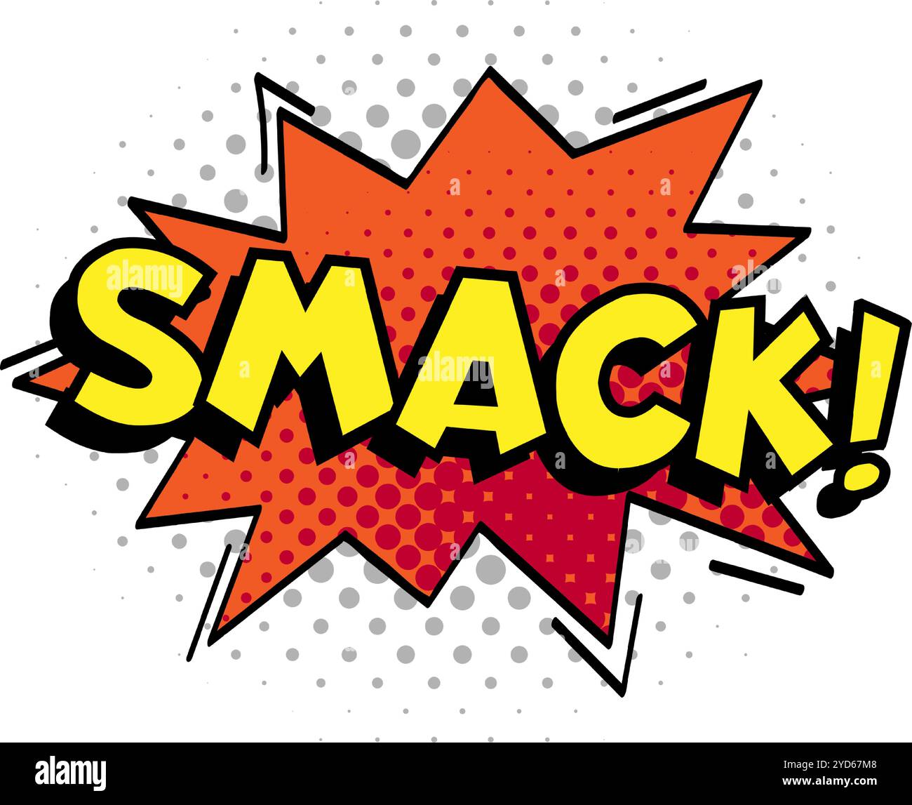 Vibrant yellow comic sound effect bursts over a star shape on a white ...