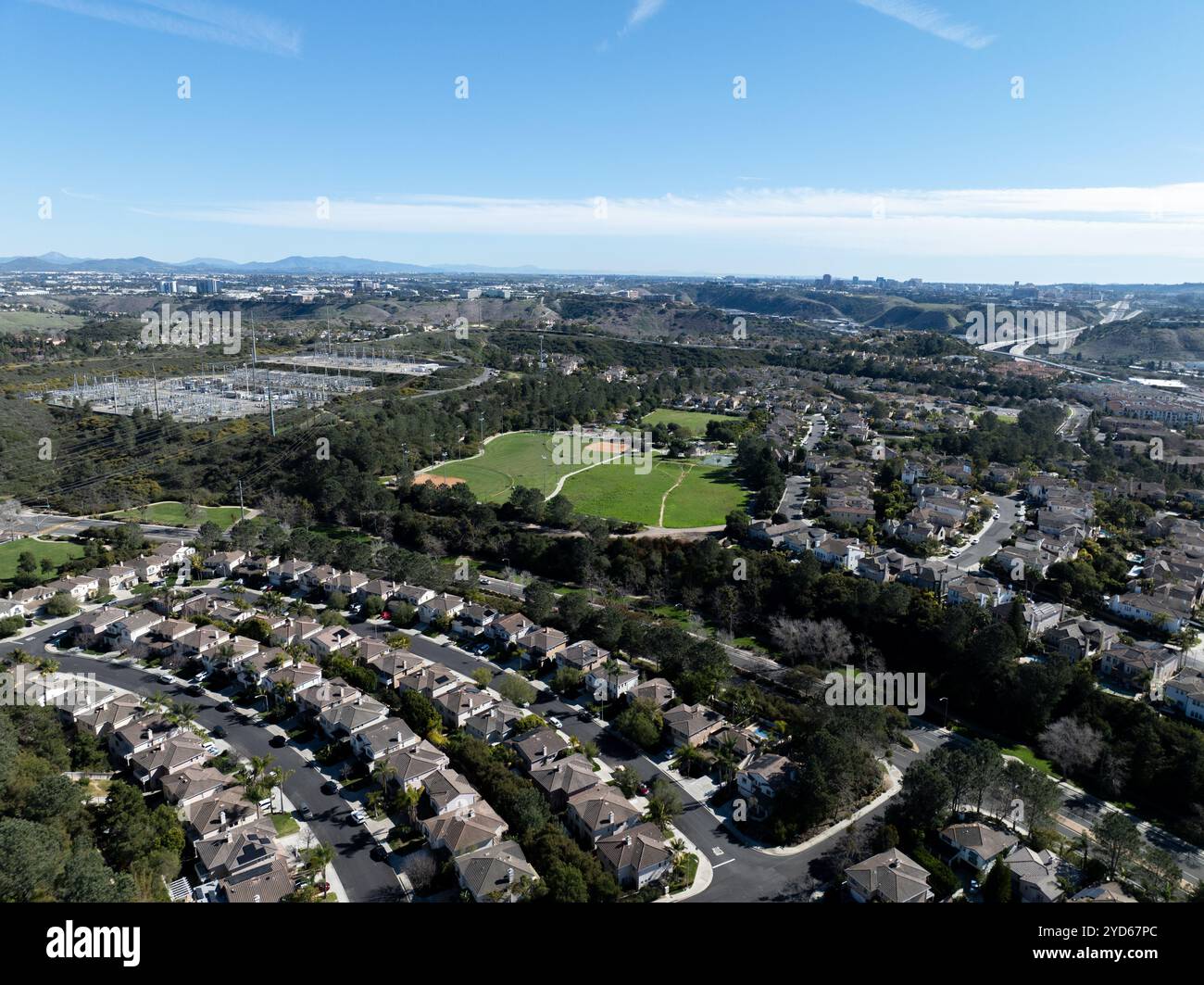 Aerial view of middle class subdivision neighborhood with residential ...