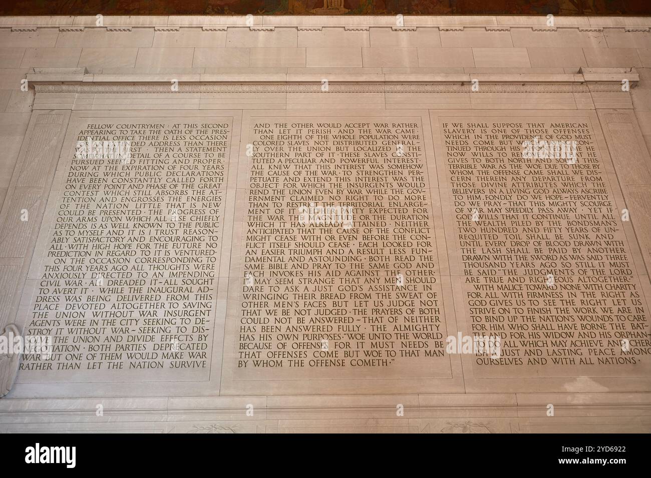 Engraved speech text of President Abraham Lincoln on a stone wall ...