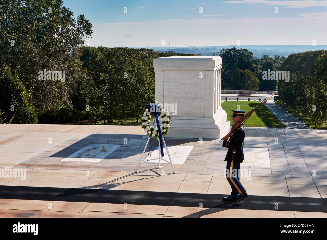 A solemn honour guard patrols the Tomb of the Unknown Soldier, symbolising respect and ...