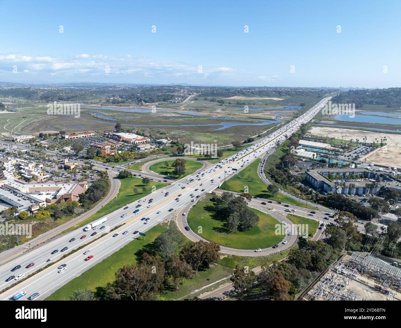 Aerial view of highway interchange and junction, San Diego Freeway ...