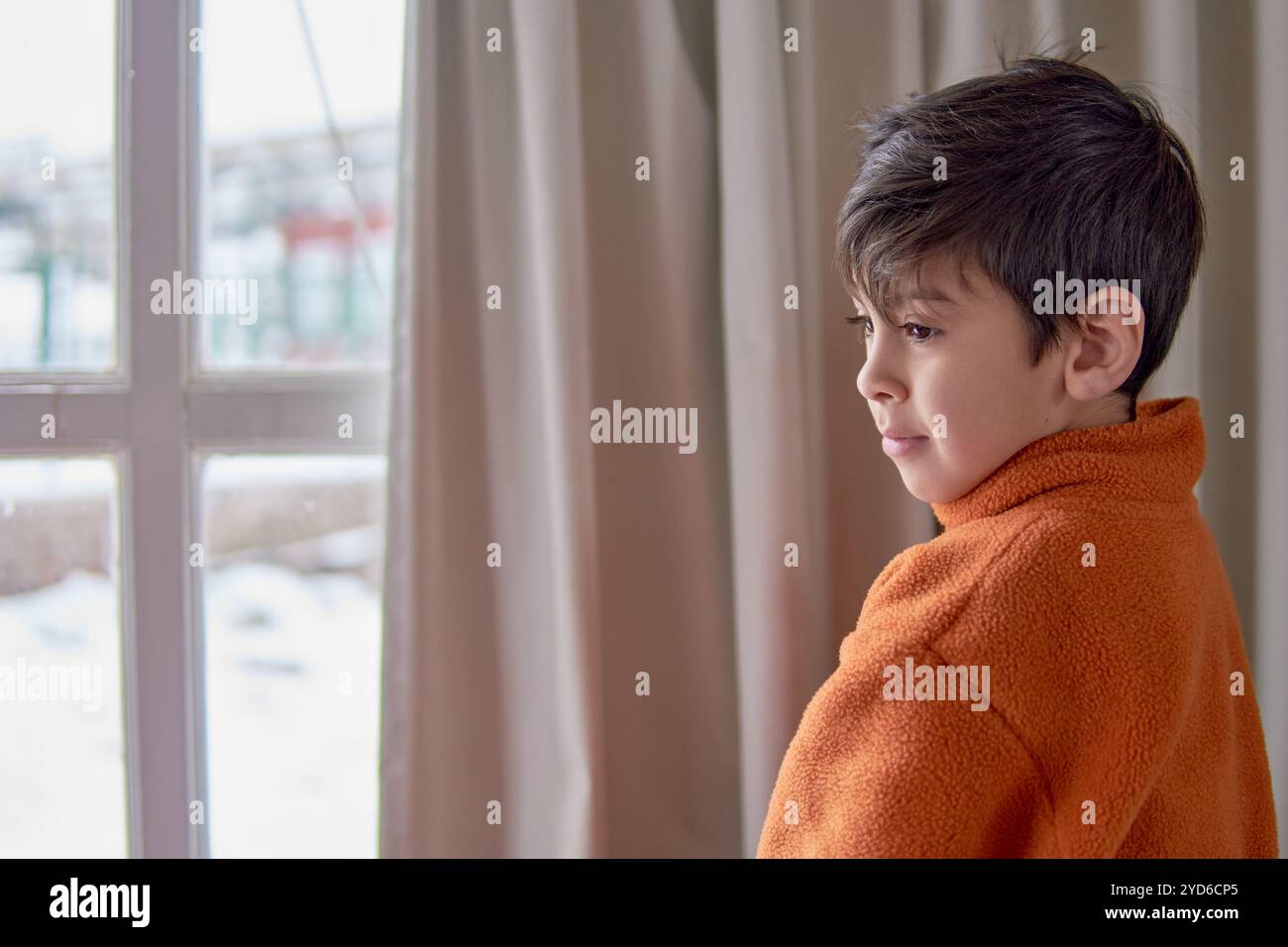 Kid Standing Sideways Delighted Kid Standing Outside With Joy Stock