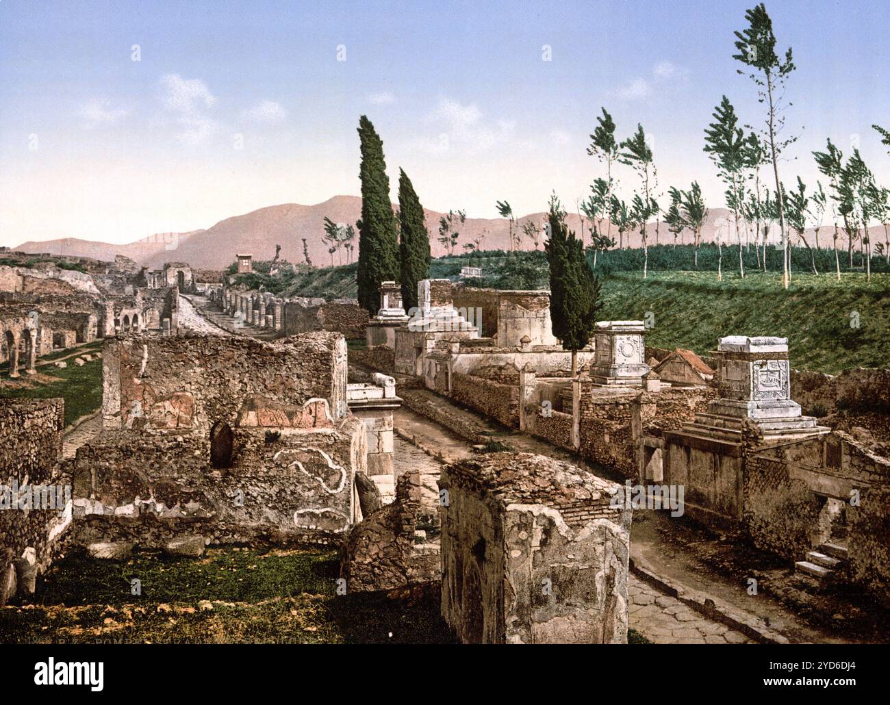 Street of the Tombs, Pompeii, Italy, Historic, digitally restored ...