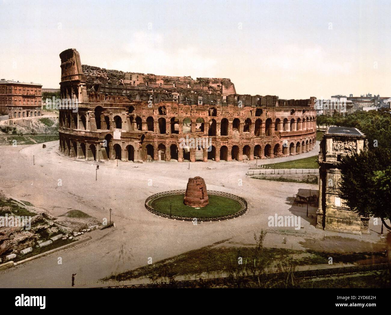 The Colisuem and Meta Sudans, Rome, Italy, Historic, digitally restored ...