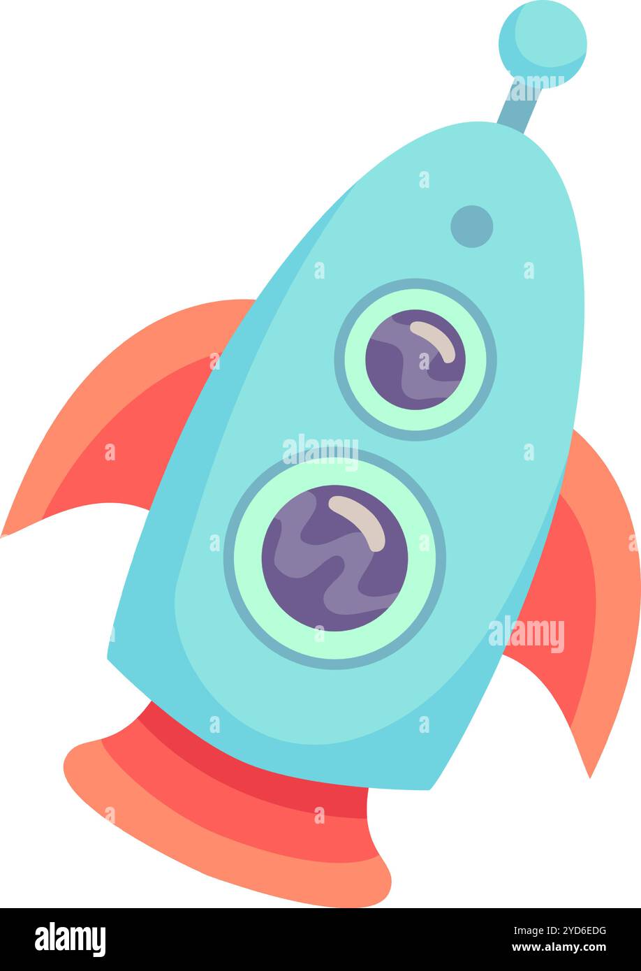 Colorful cartoon rocket ship flying through space with two round ...