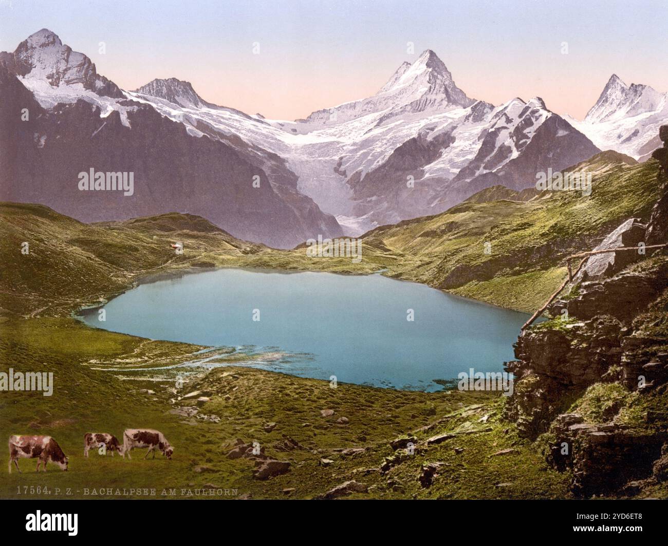 Lake and Faulhorn, Bernese Oberland, Switzerland , Historic, digitally ...