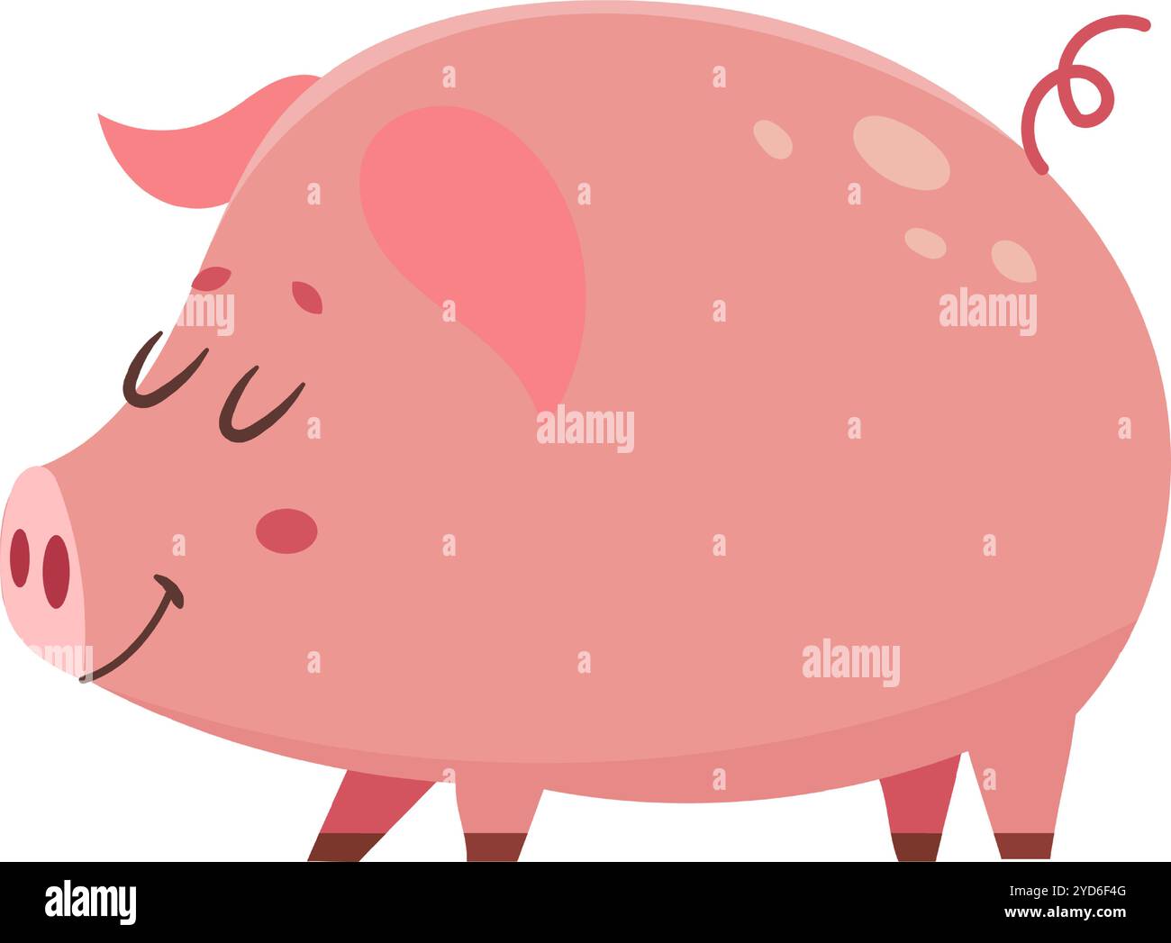 Cartoon illustration of a cute pink pig walking happily, isolated on a ...