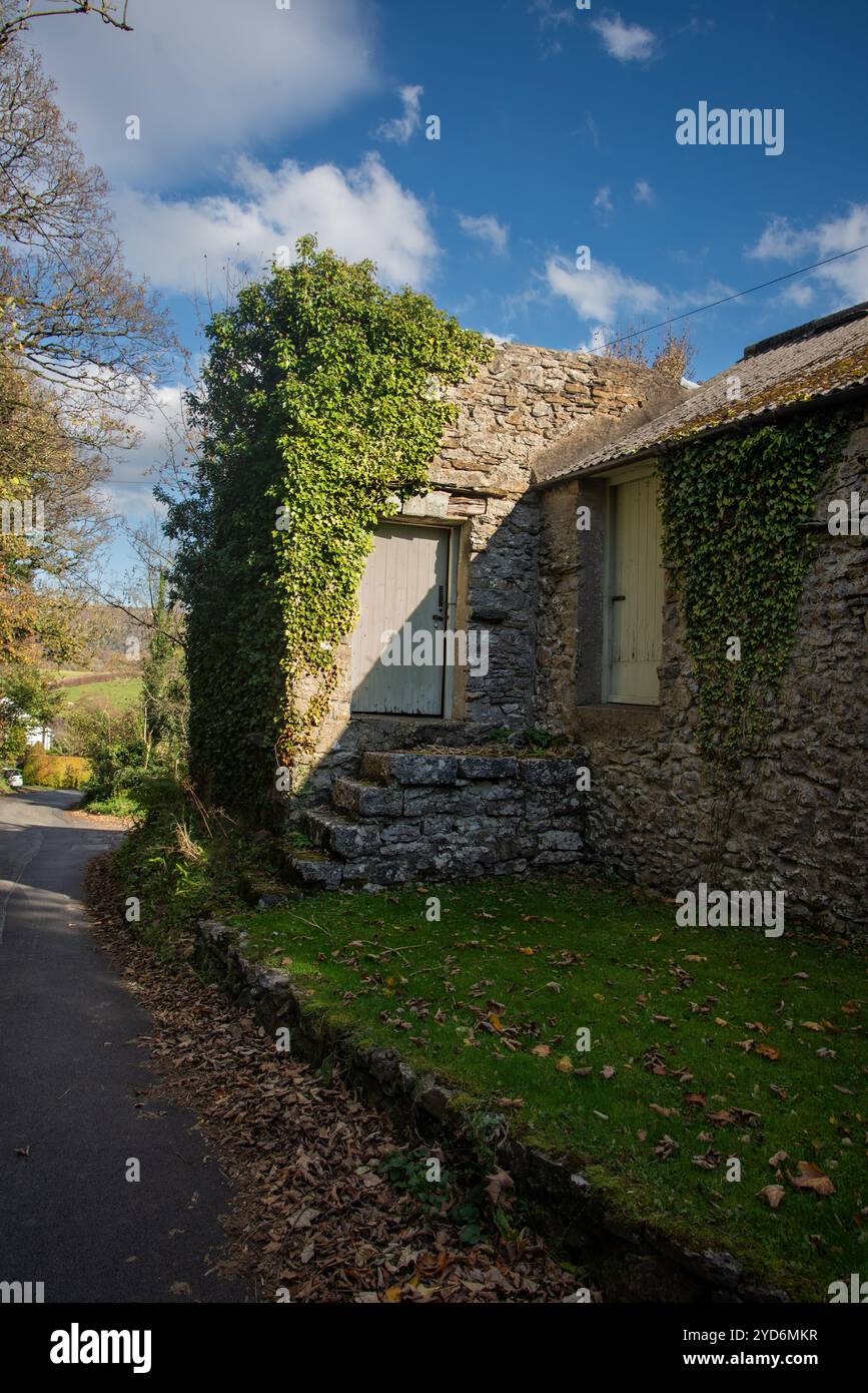 Steps up to doors on a Farm Building, Witherslack, Cumbria, England ...