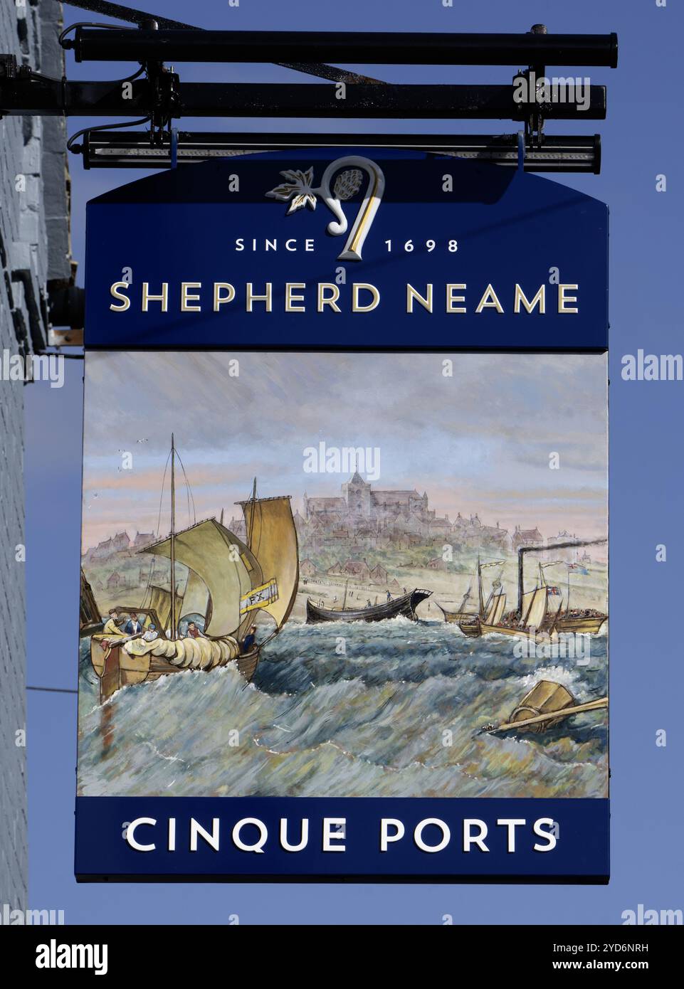 Traditional hanging pub sign at Cinque Ports - Shepherd Neame public ...