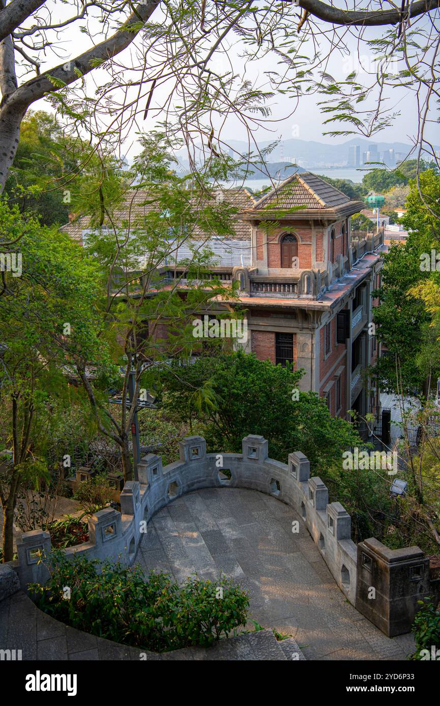View of a street in Gulangyu, a pedestrian island UNESCO world heritage ...