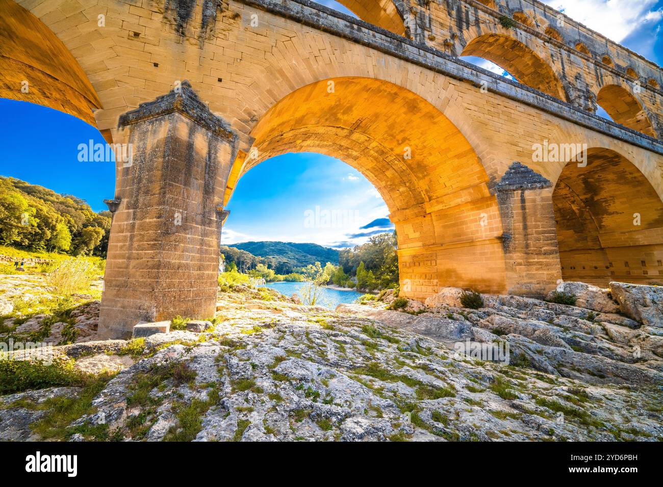 The Pont du Gard ancient Roman aqueduct bridge arches view Stock Photo ...