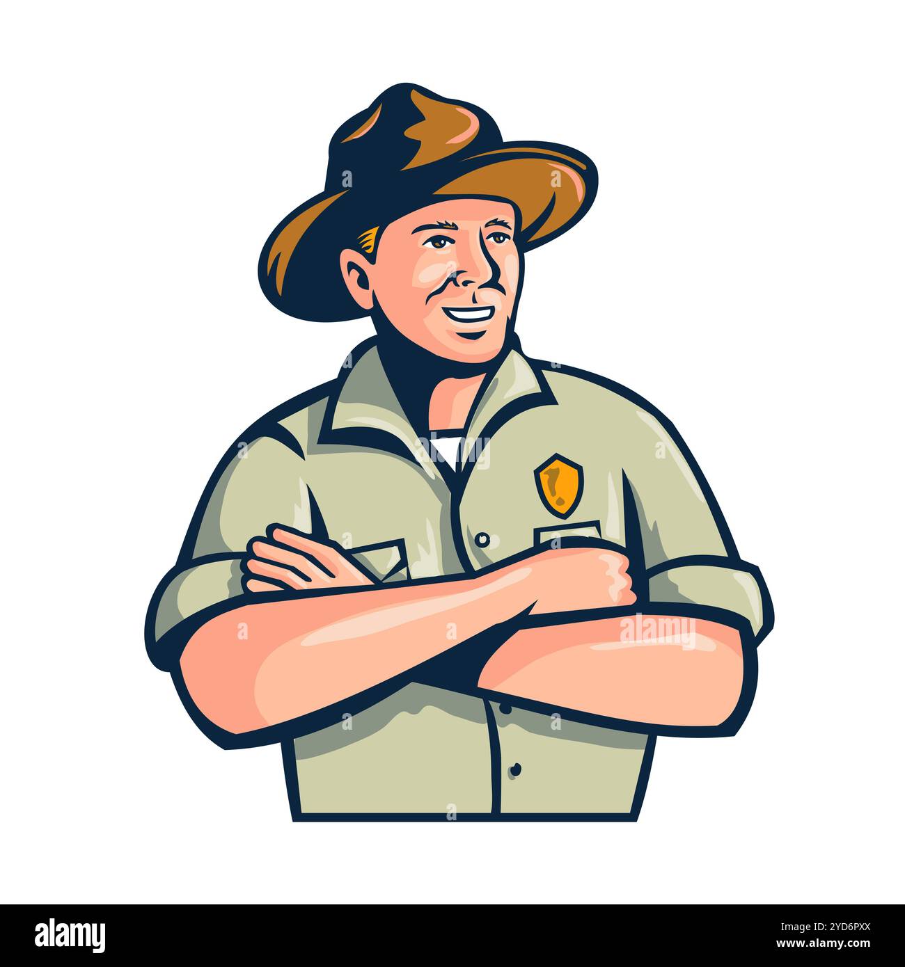 Retro mascot style illustration of a male ranger, park ranger, park ...