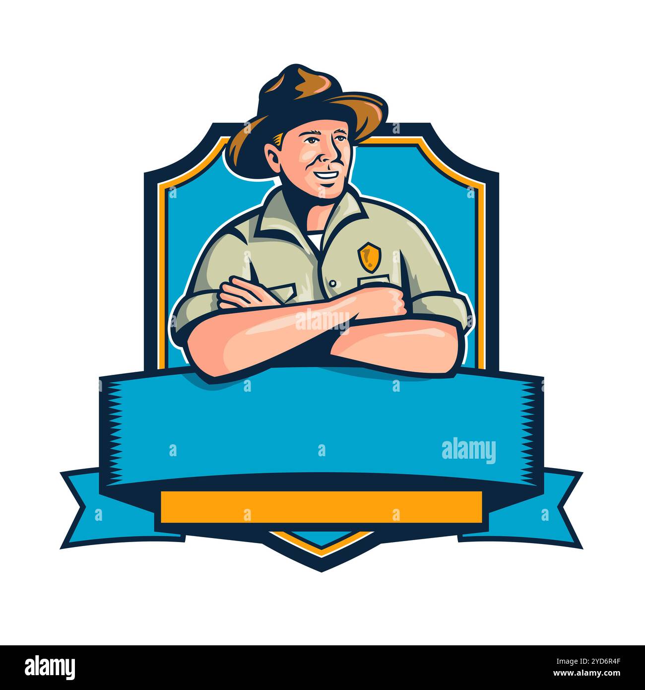 Retro style illustration of a ranger, park ranger, park warden or ...