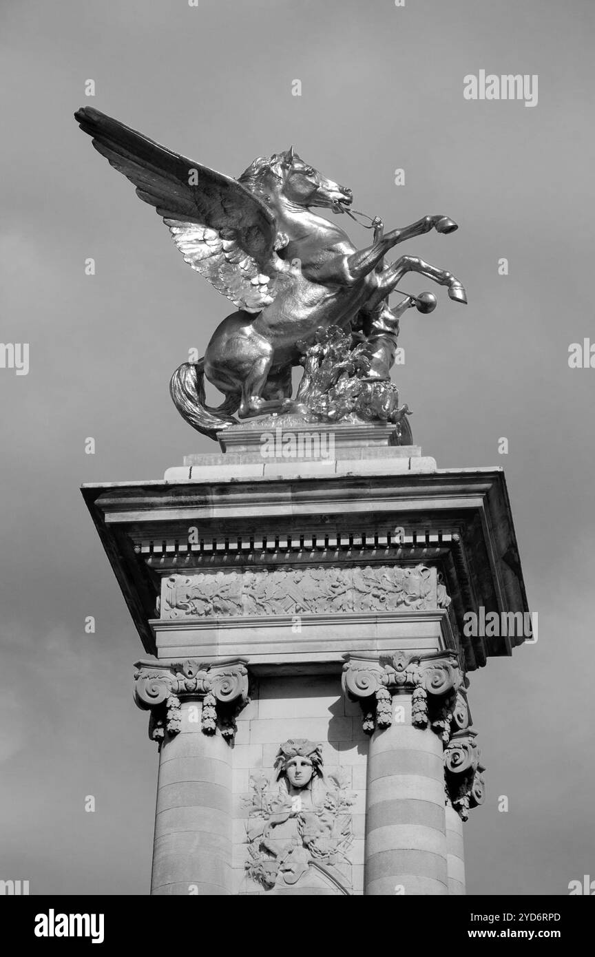 Alexander III Bridge in Paris, France. Winged horse statue ...