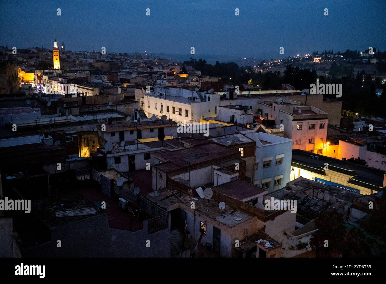 Rooftop landscape with mosque minaret of the medina of the city of ...