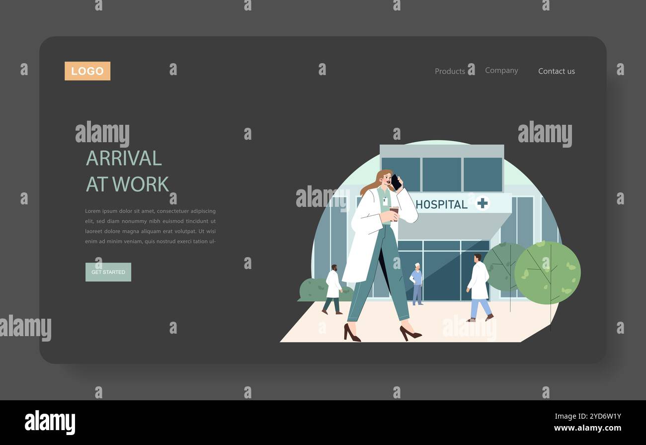 Medical professional arriving at a hospital, depicting a day in ...
