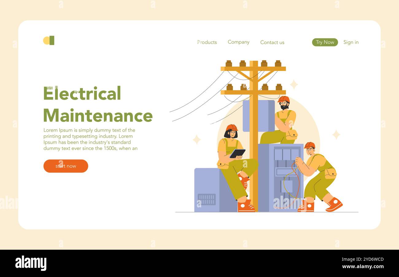 Electrical Maintenance concept. Team of electricians working on power ...