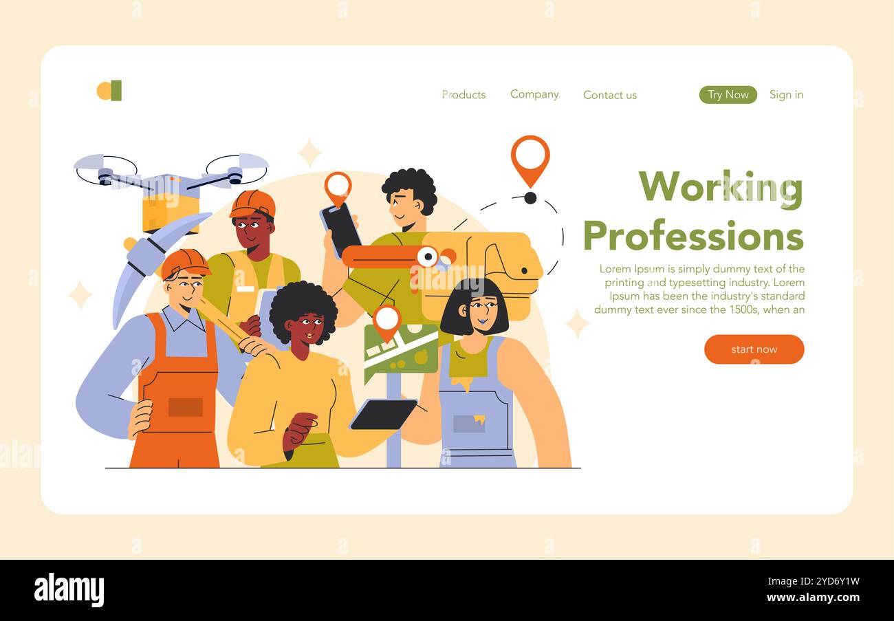 Working Professions concept. Diverse team of professionals with modern ...