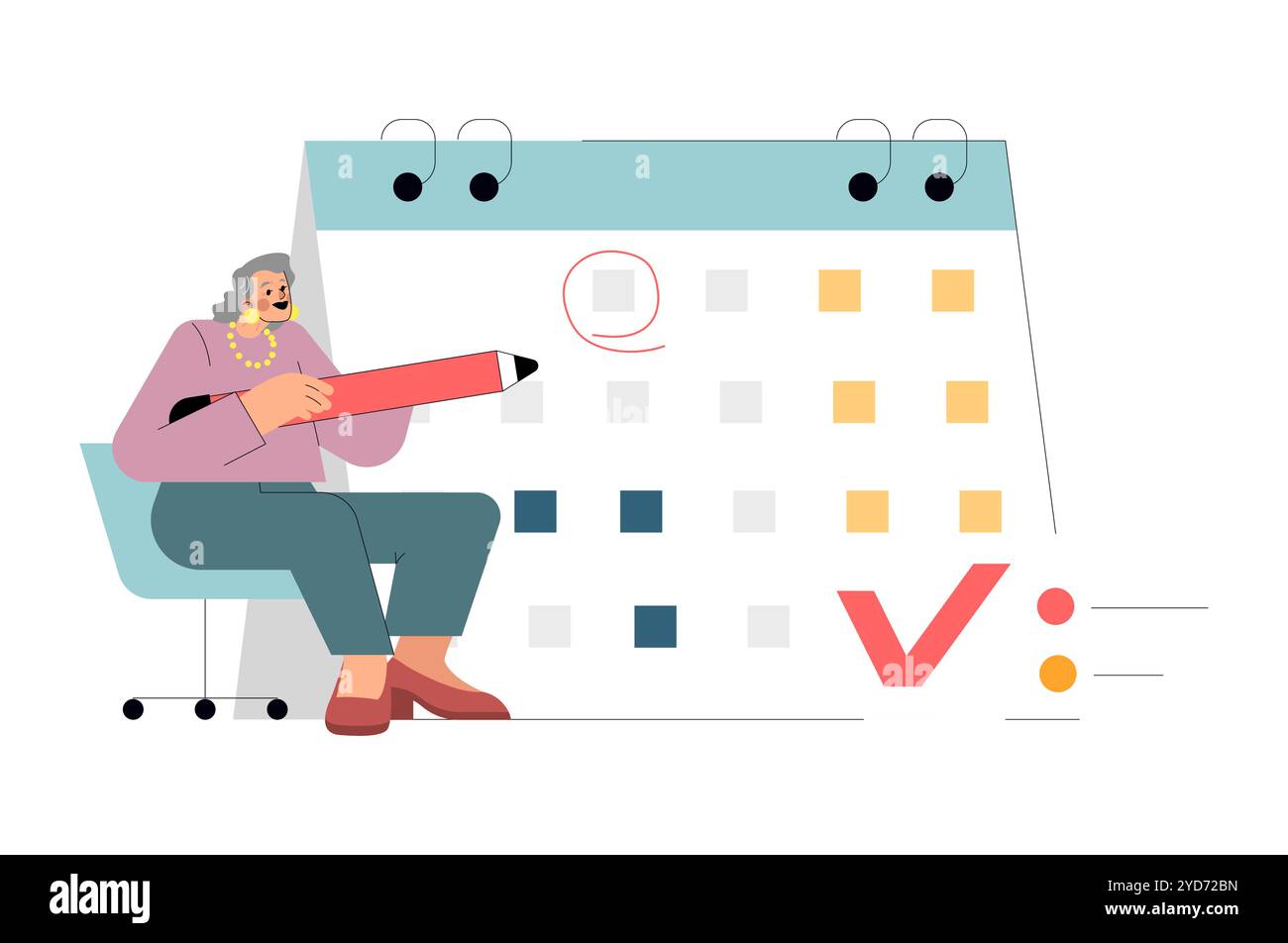 Diverse businesswoman illustration. An elderly professional plans her ...