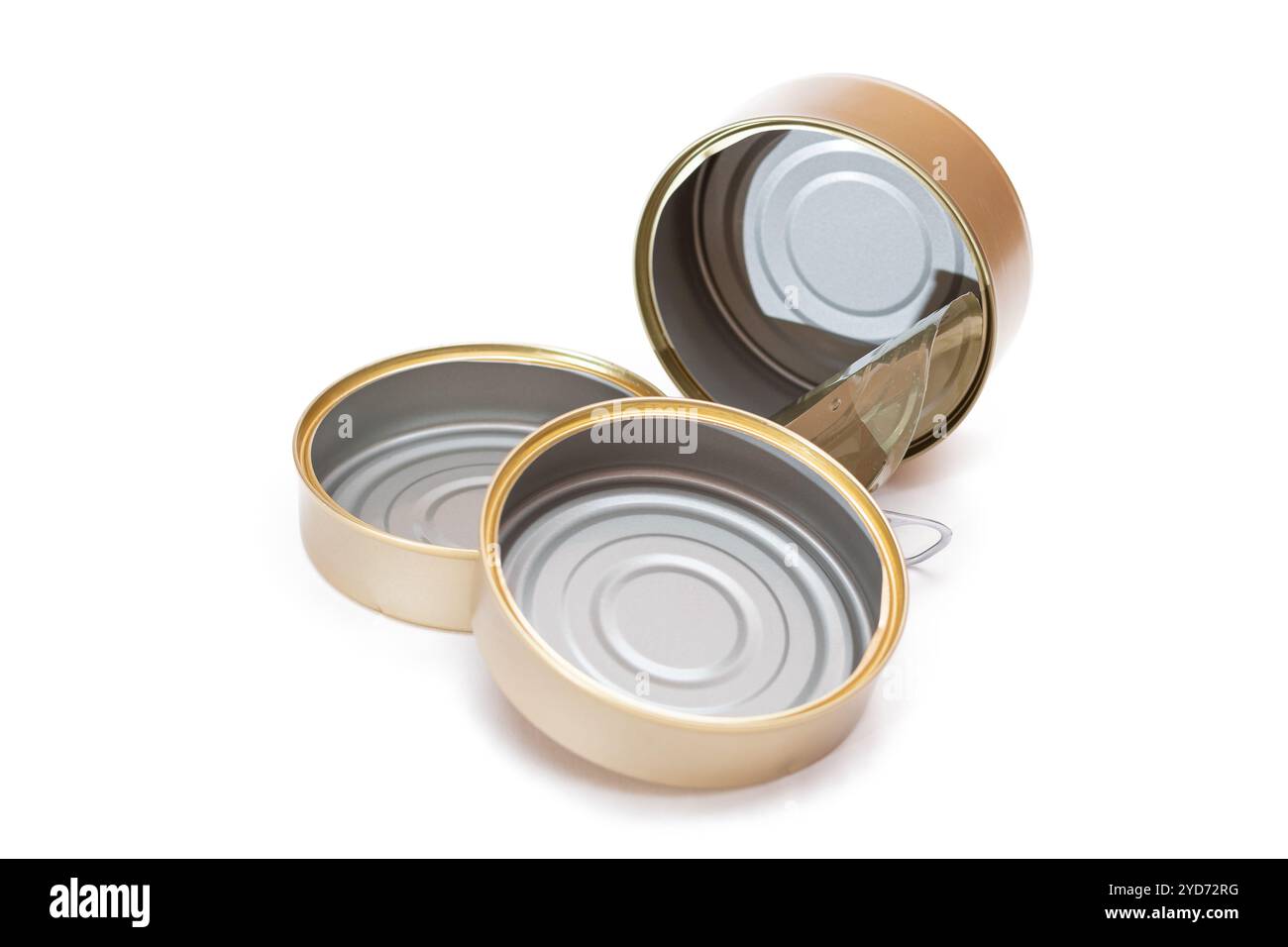 Three Opened Empty Tin Cans Isolated on White Background. Clean Used ...