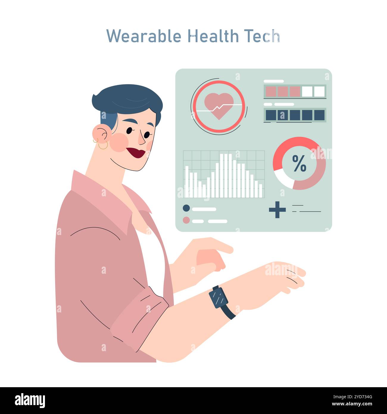 Patient-centric care concept. A person monitors health using wearable ...