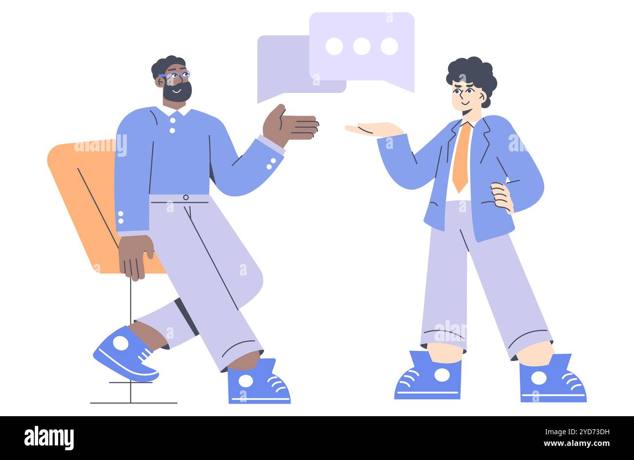 Casual business meeting dialogue concept. Two male professionals ...