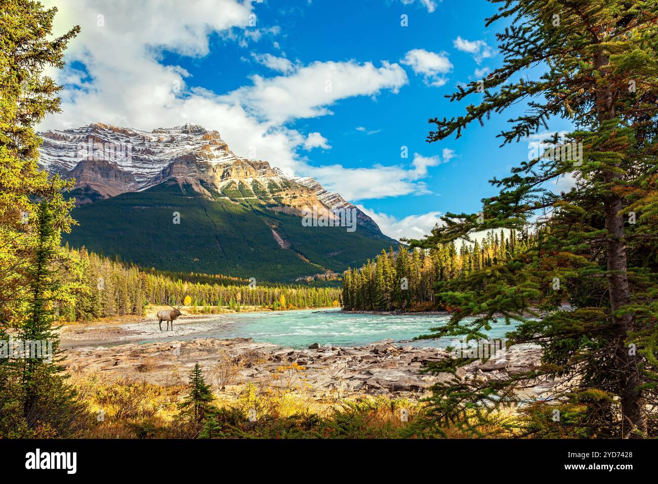 Mountains surround the River Stock Photo - Alamy