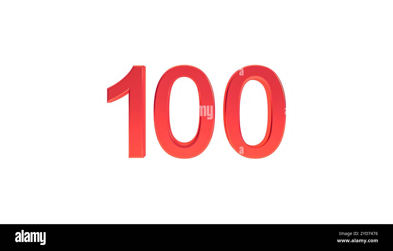 Number 100 sign, 3d red number one hundred symbol isolated on white ...