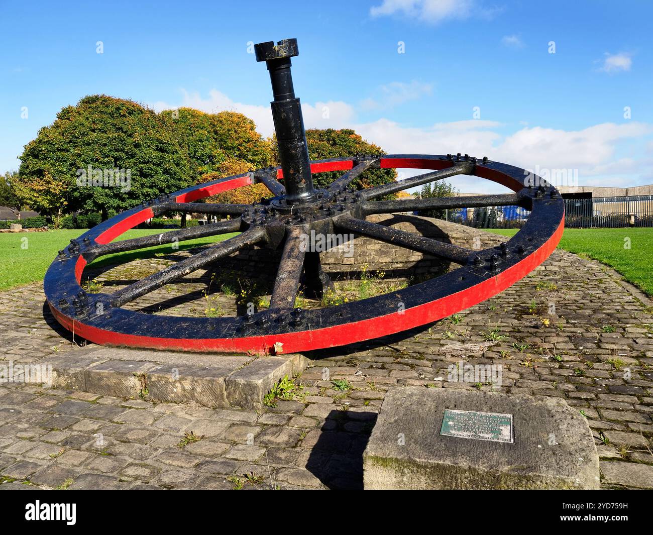 Rolling mill flywheel monument from the former Low Moor Steel Works donated in 1982 by Elsworth ...