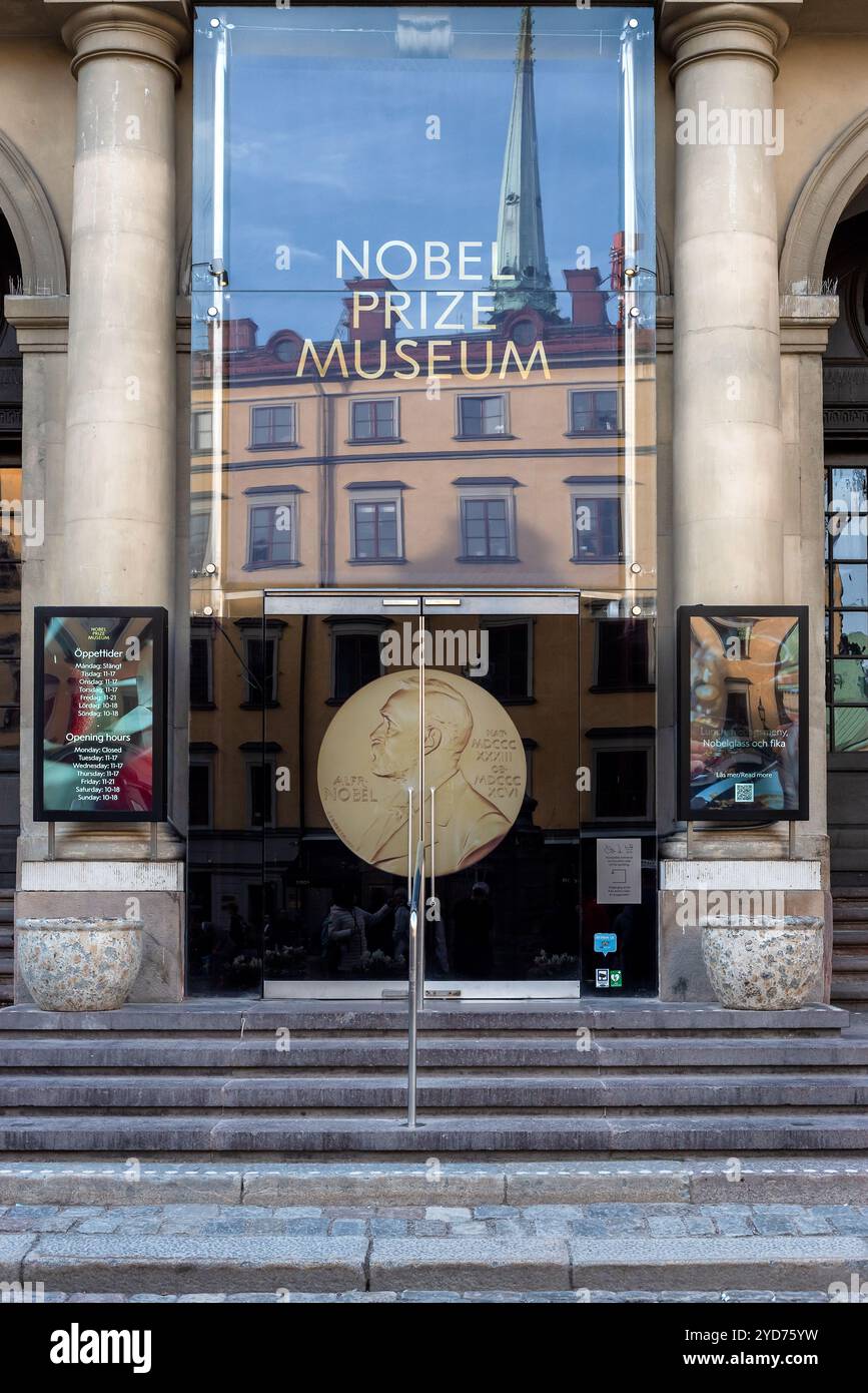 Stockholm, Sweden: May 2, 2024: The main entrance to the Nobel Museum ...