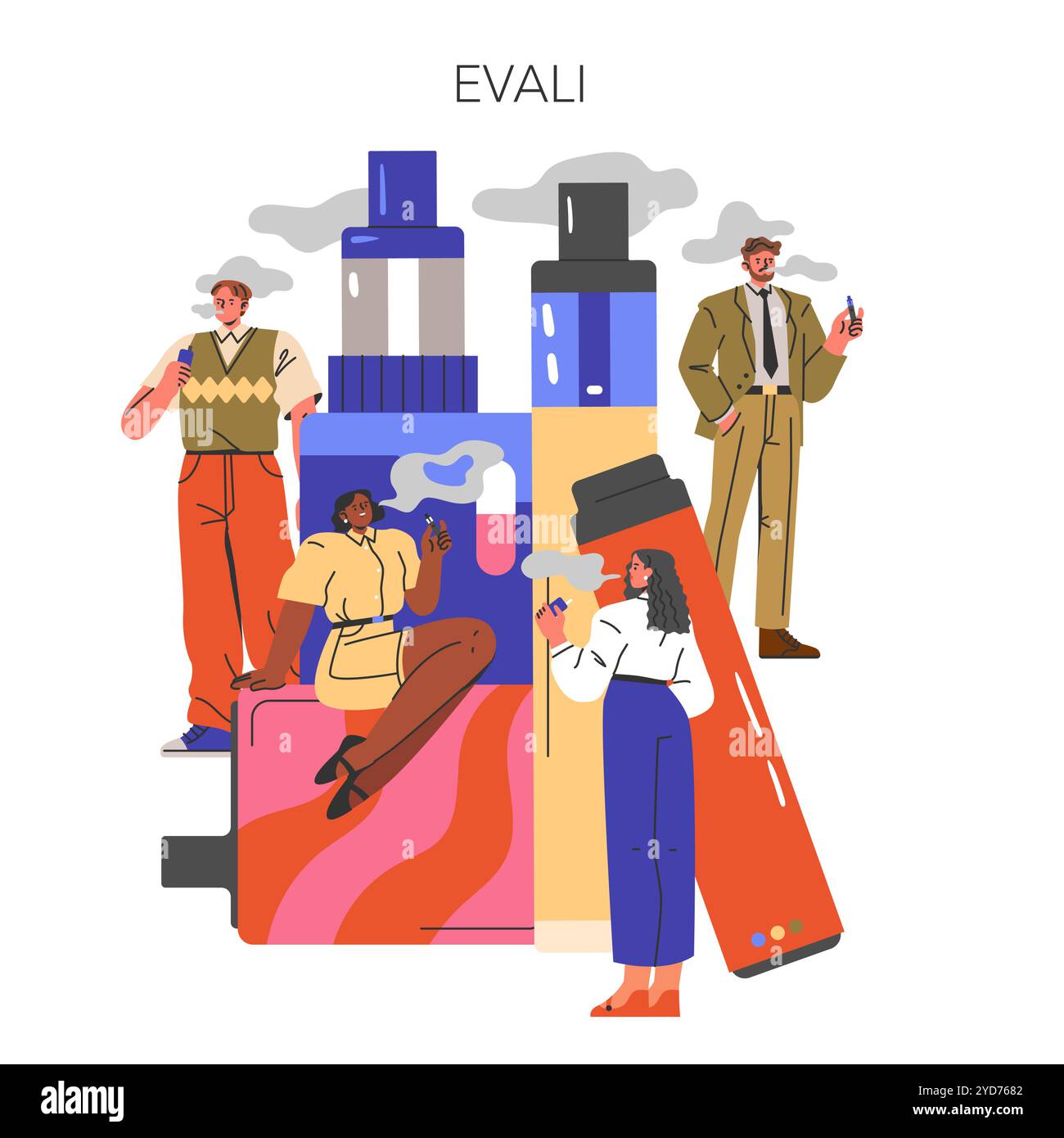 EVALI concept. Illustration depicting diverse people using e-cigarettes ...