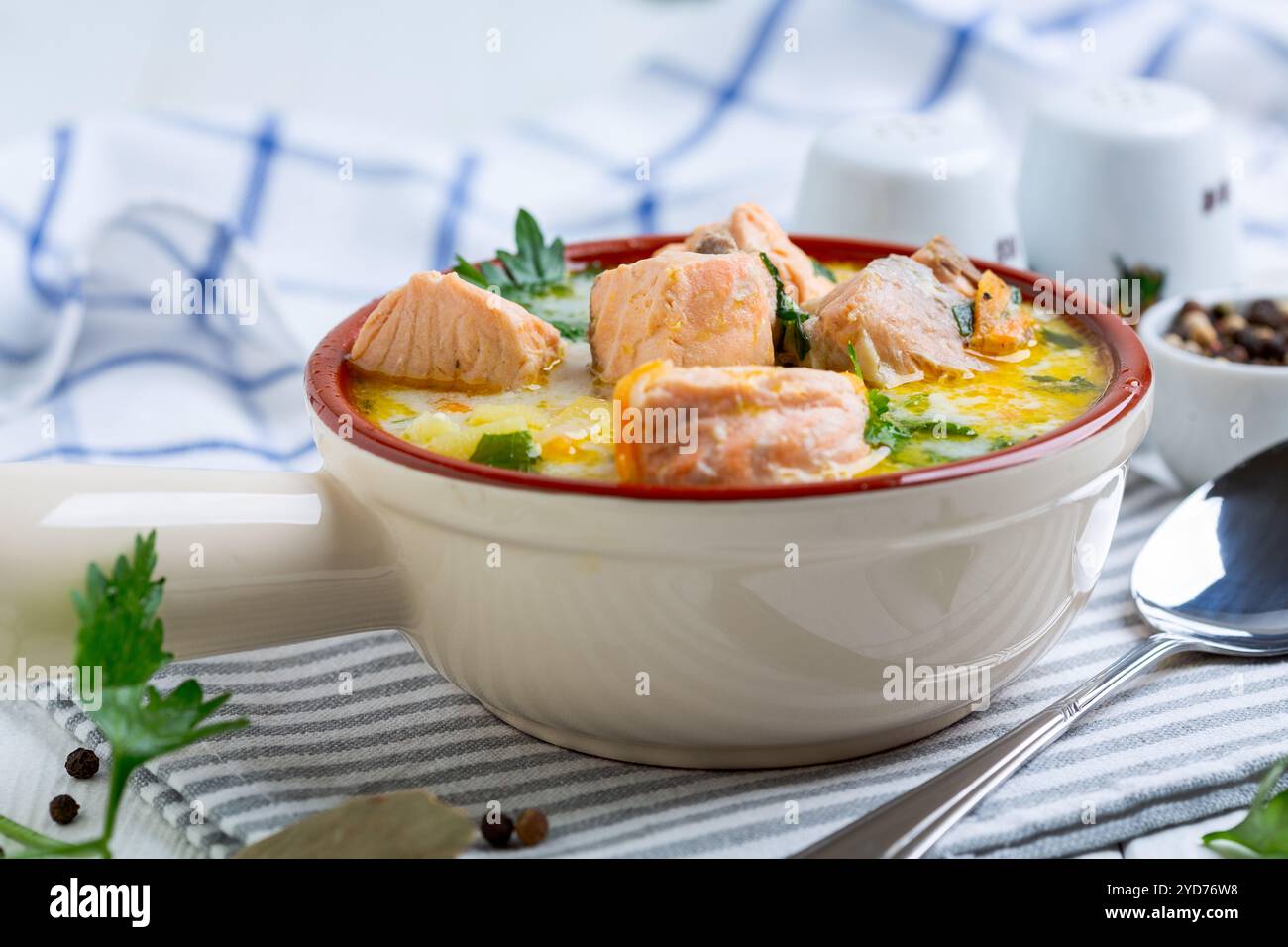 Traditional soup with salmon Stock Photo - Alamy