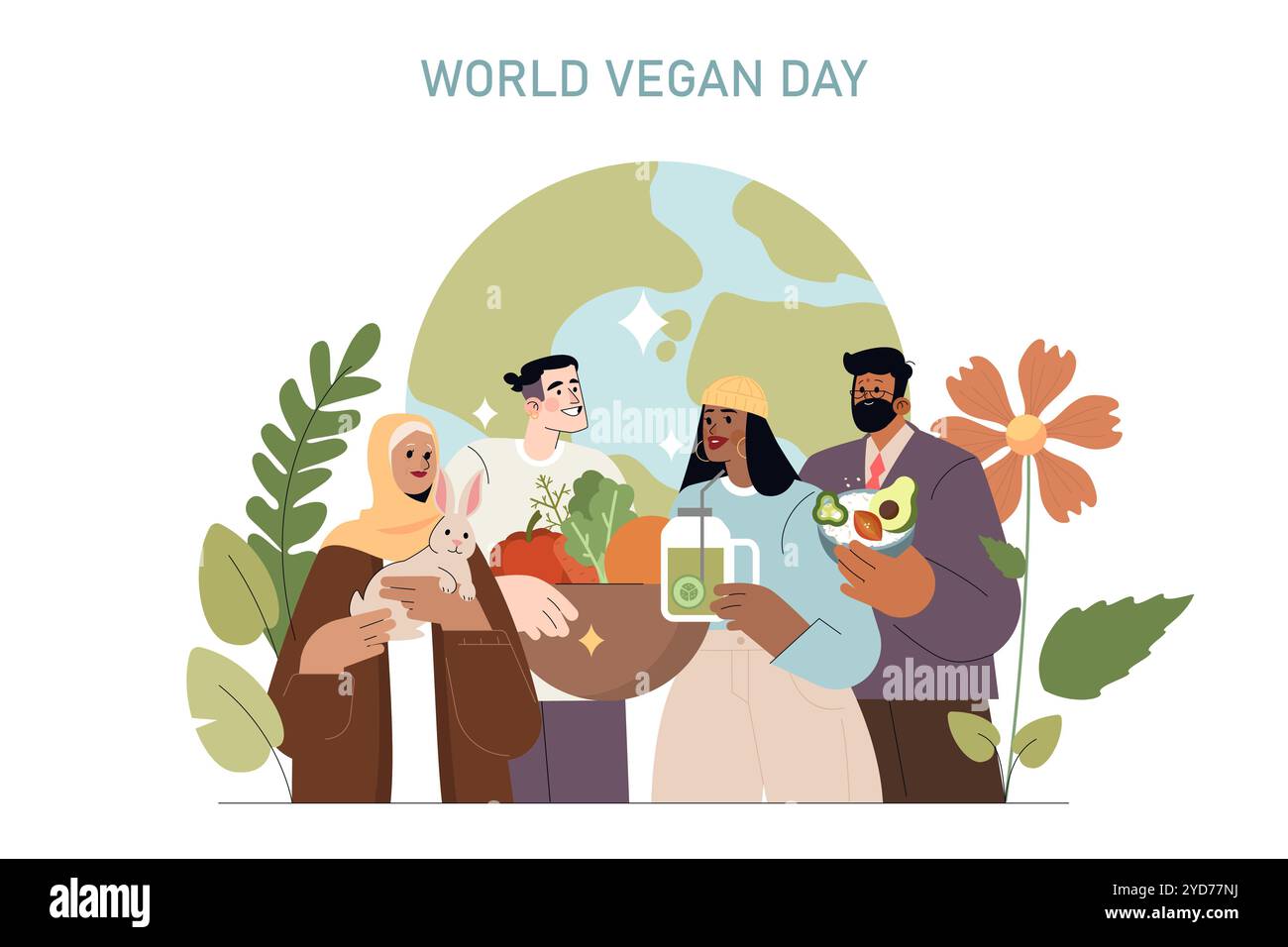 World Vegan Day concept. Diverse group celebrating plant-based ...